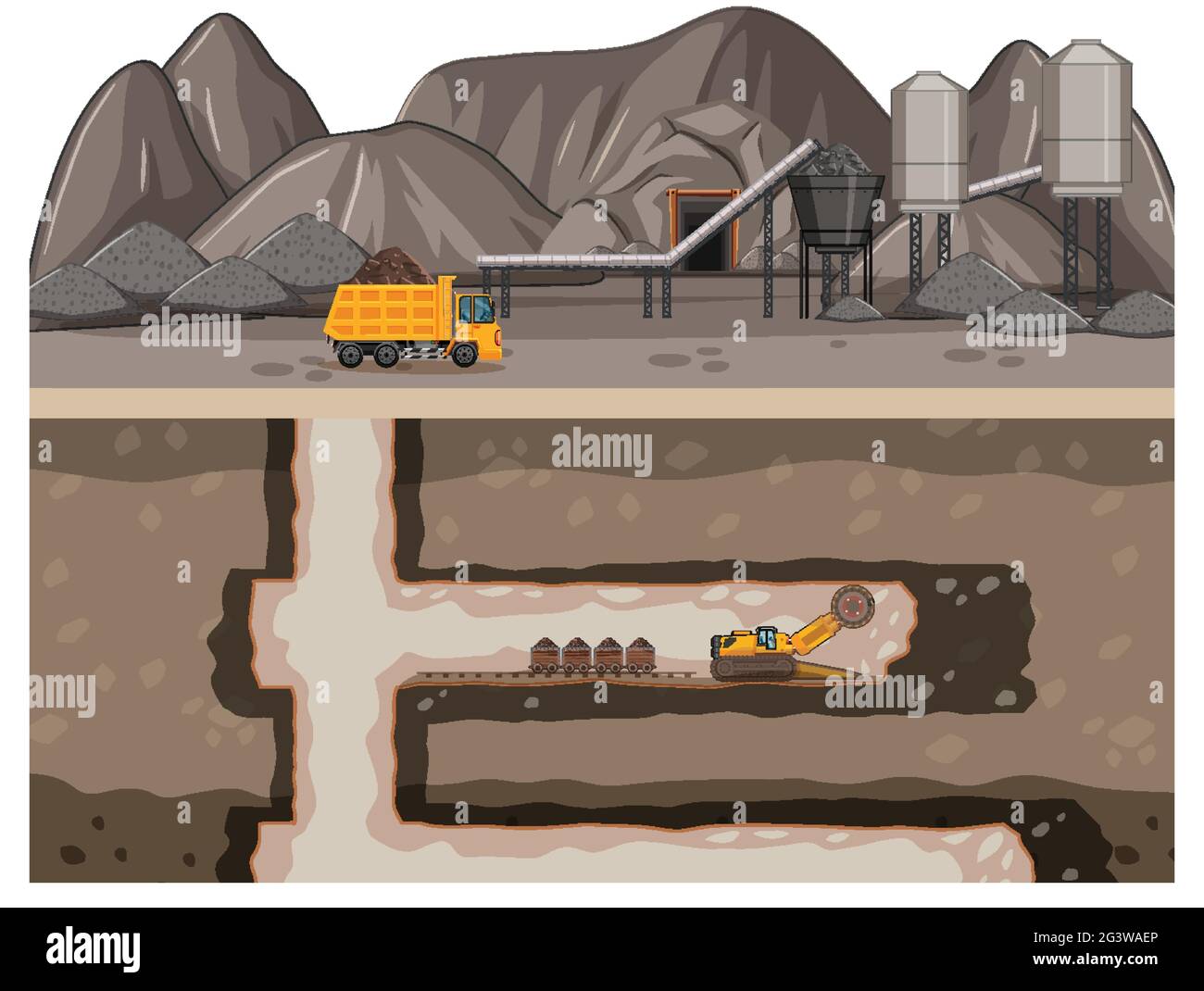 Landscape of coal mining with underground scene illustration Stock ...