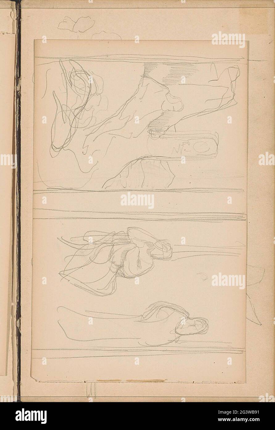 Design for a diptych with figures. Left a seated man in a mountain ...