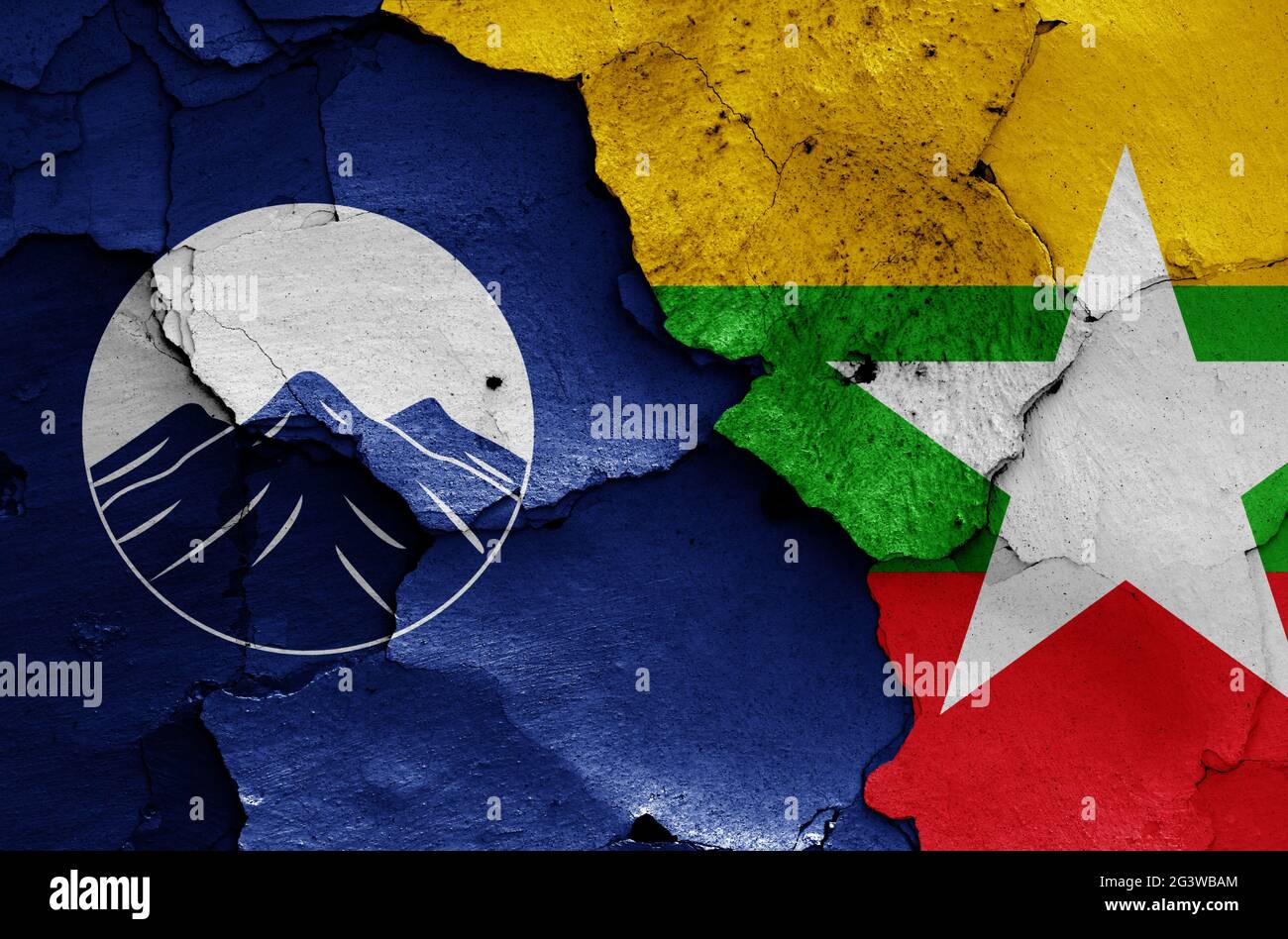 Flags of Kachin State and Myanmar painted on cracked wall Stock Photo ...