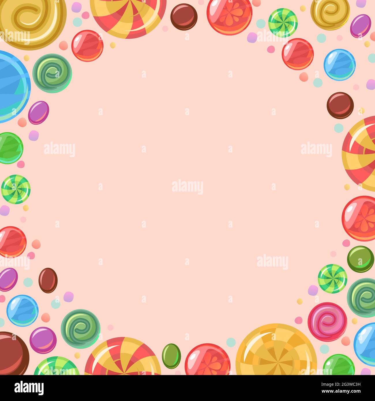 Sweets with hazelnuts. Round frame. Assorted dessert. Candy caramel ...