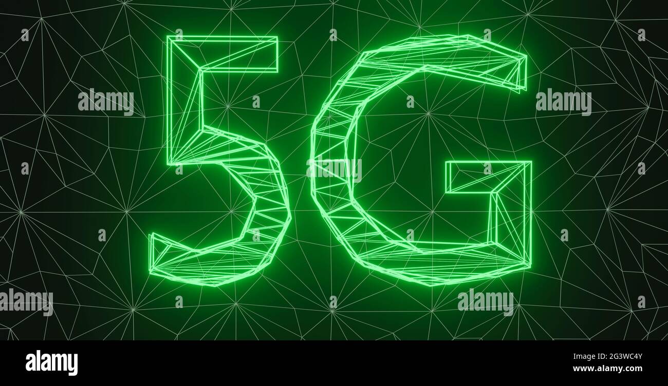 Green 5G font glow graphics New generation wireless network technology ...