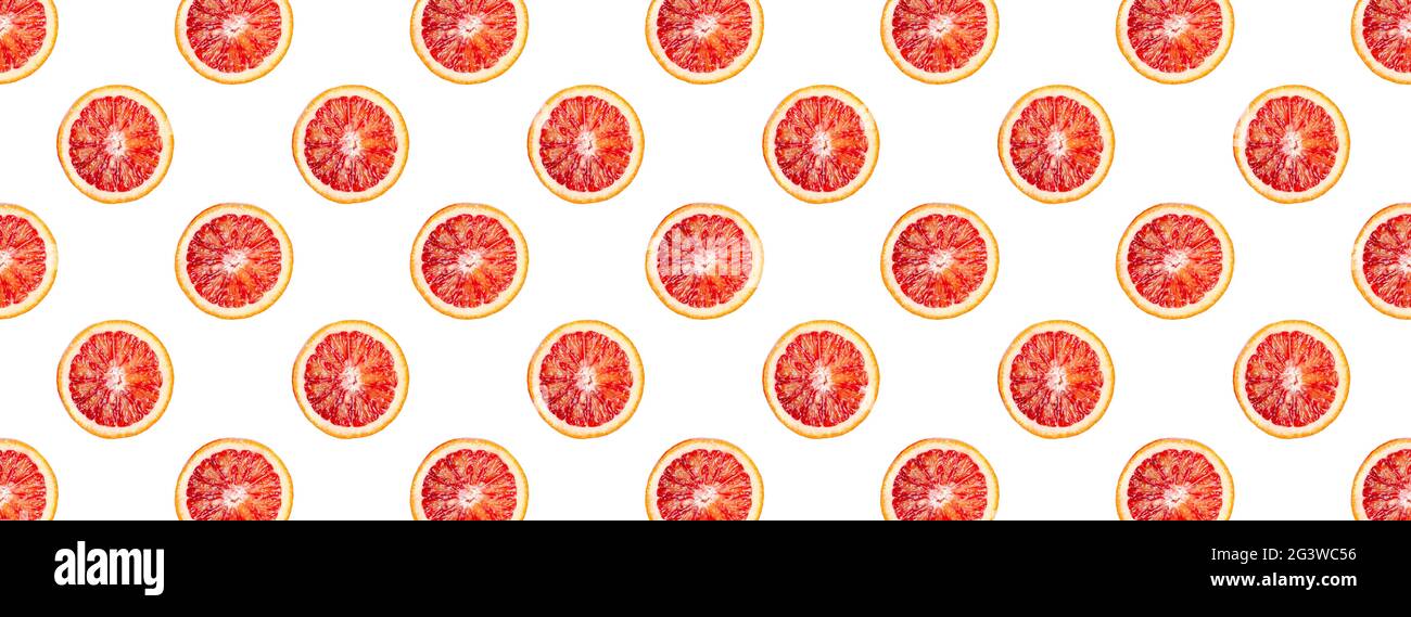 Banner, pattern from bloody oranges sliced or cut in half isolated on ...