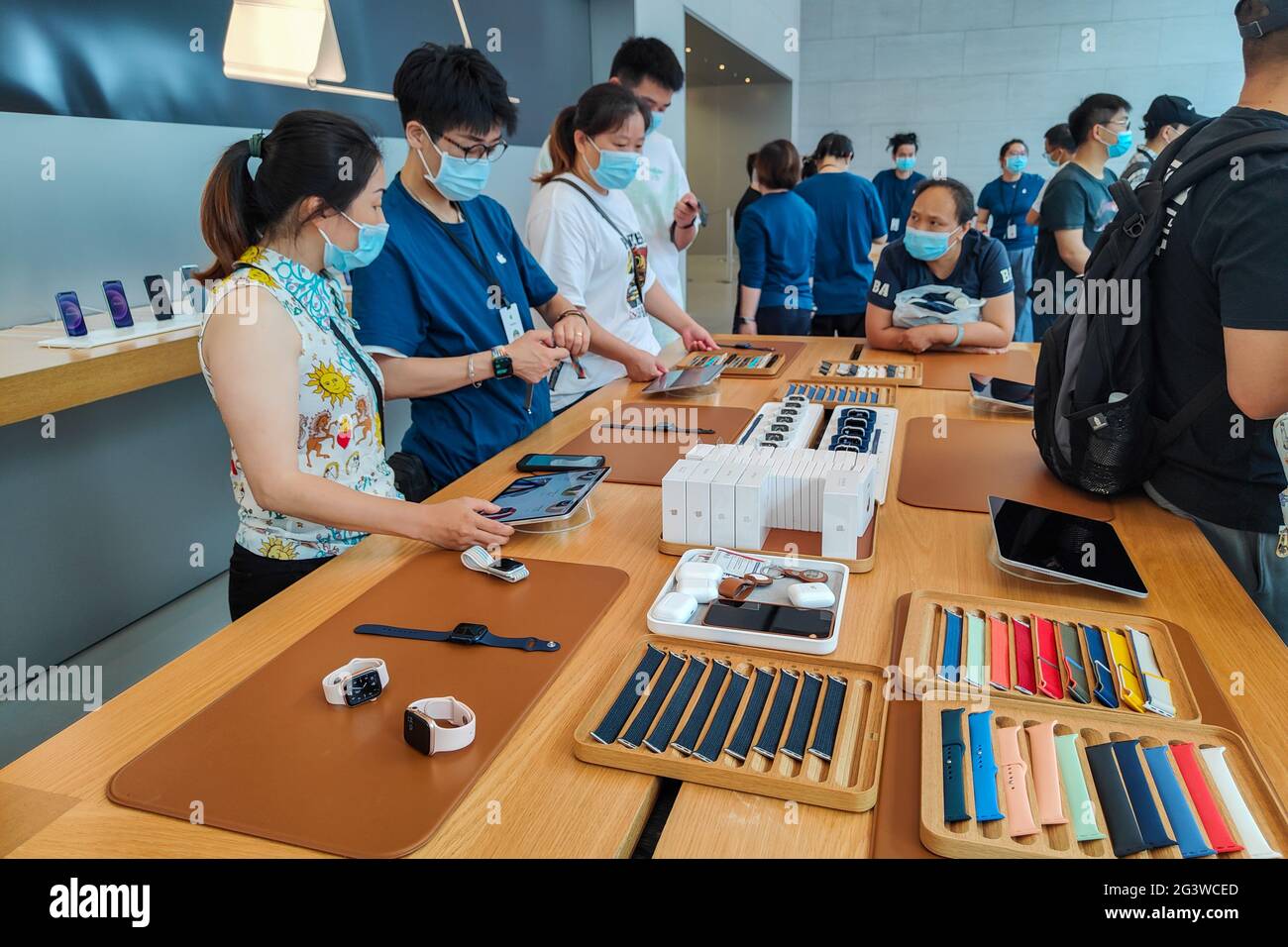 SHANGHAI, CHINA - JUNE 18, 2021 - Customers experience Apple's new iPad ...