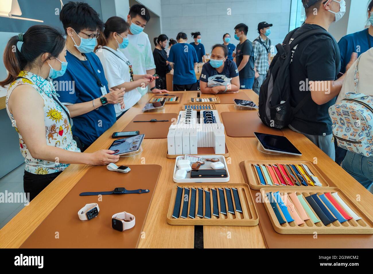SHANGHAI, CHINA - JUNE 18, 2021 - Customers experience Apple's new iPad ...