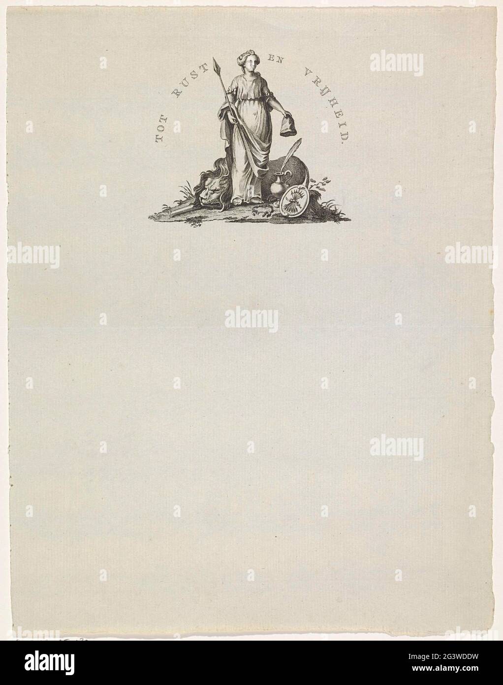 Personification of freedom. Freedom standing with a spear in one hand ...