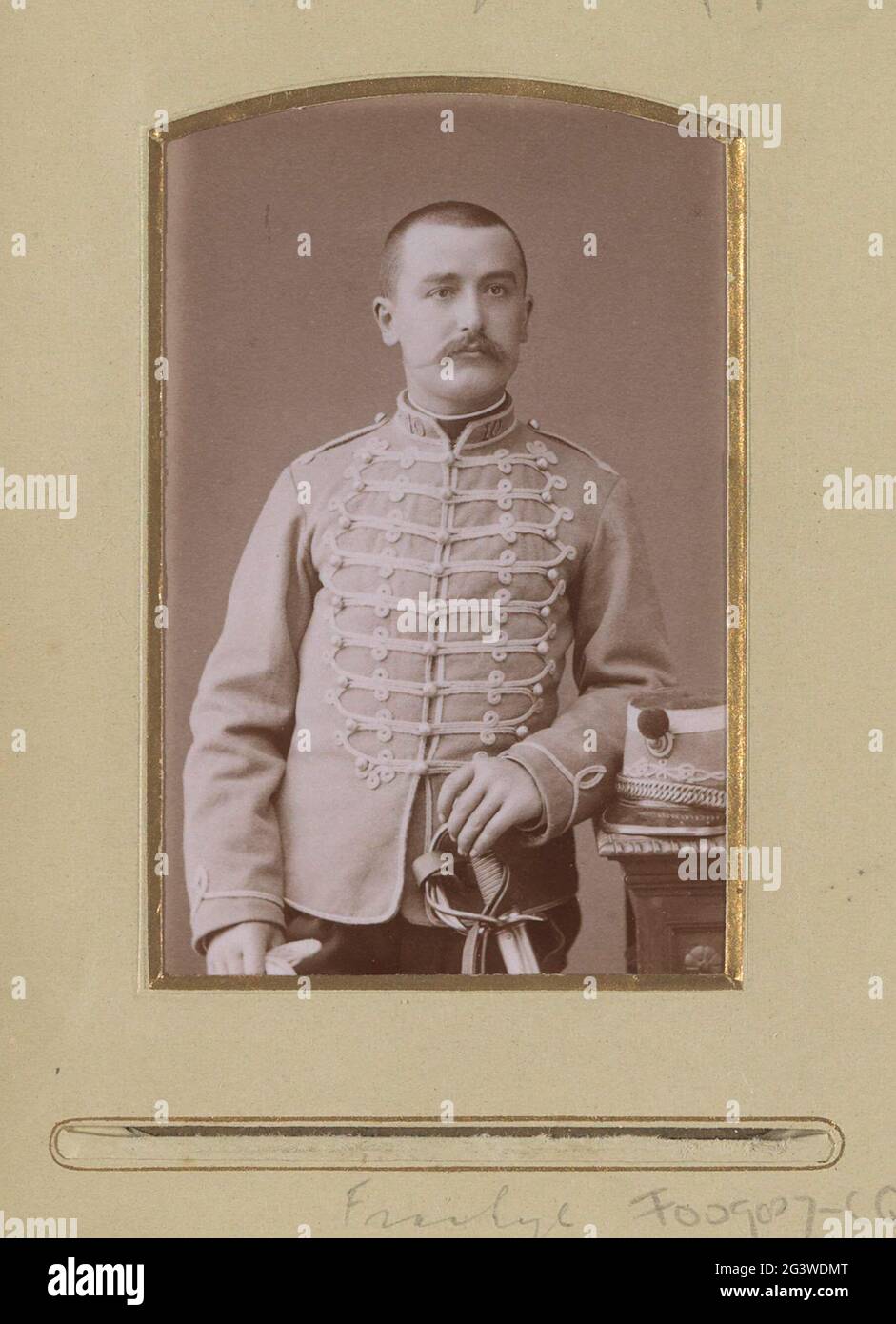 Portrait of a (presumably) French soldier, standing in uniform coat ...