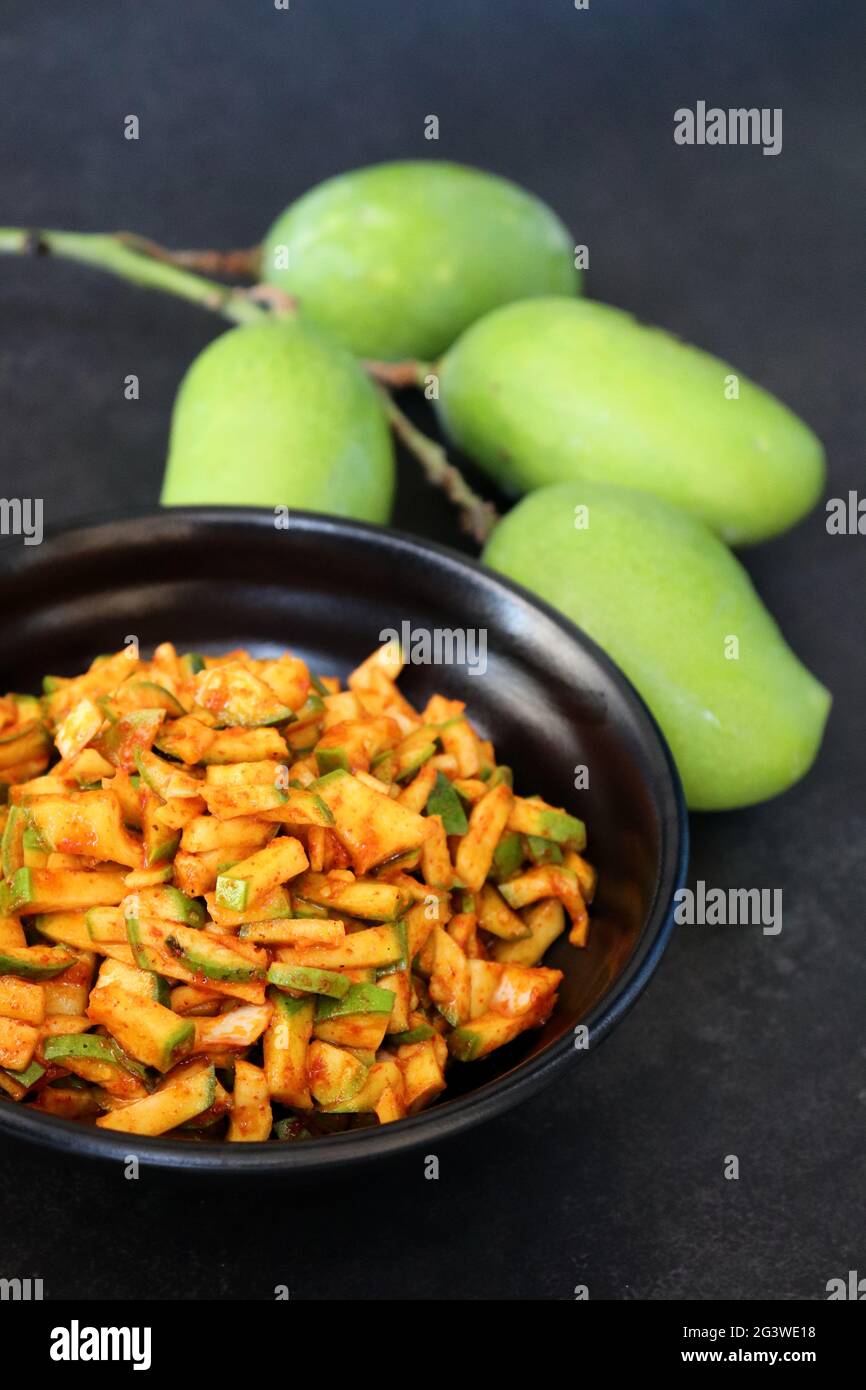 Green mango salad. Raw mango instant pickle. also known as kairichi ...