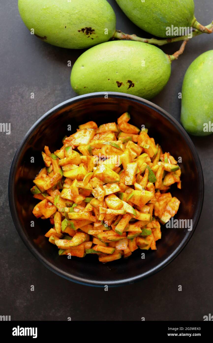 Green mango salad. Raw mango instant pickle. also known as kairichi ...