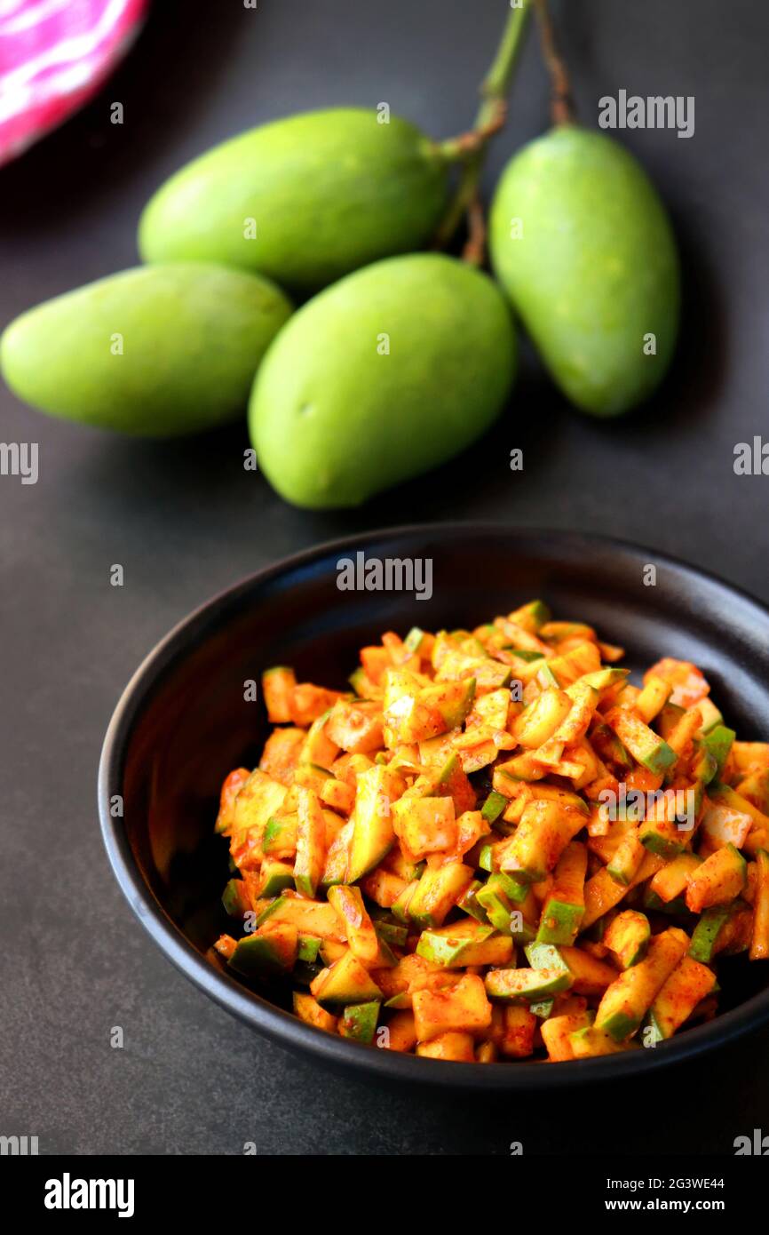 Green mango salad. Raw mango instant pickle. also known as kairichi ...