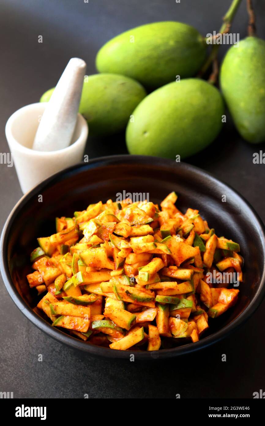 Green mango salad. Raw mango instant pickle. also known as kairichi ...