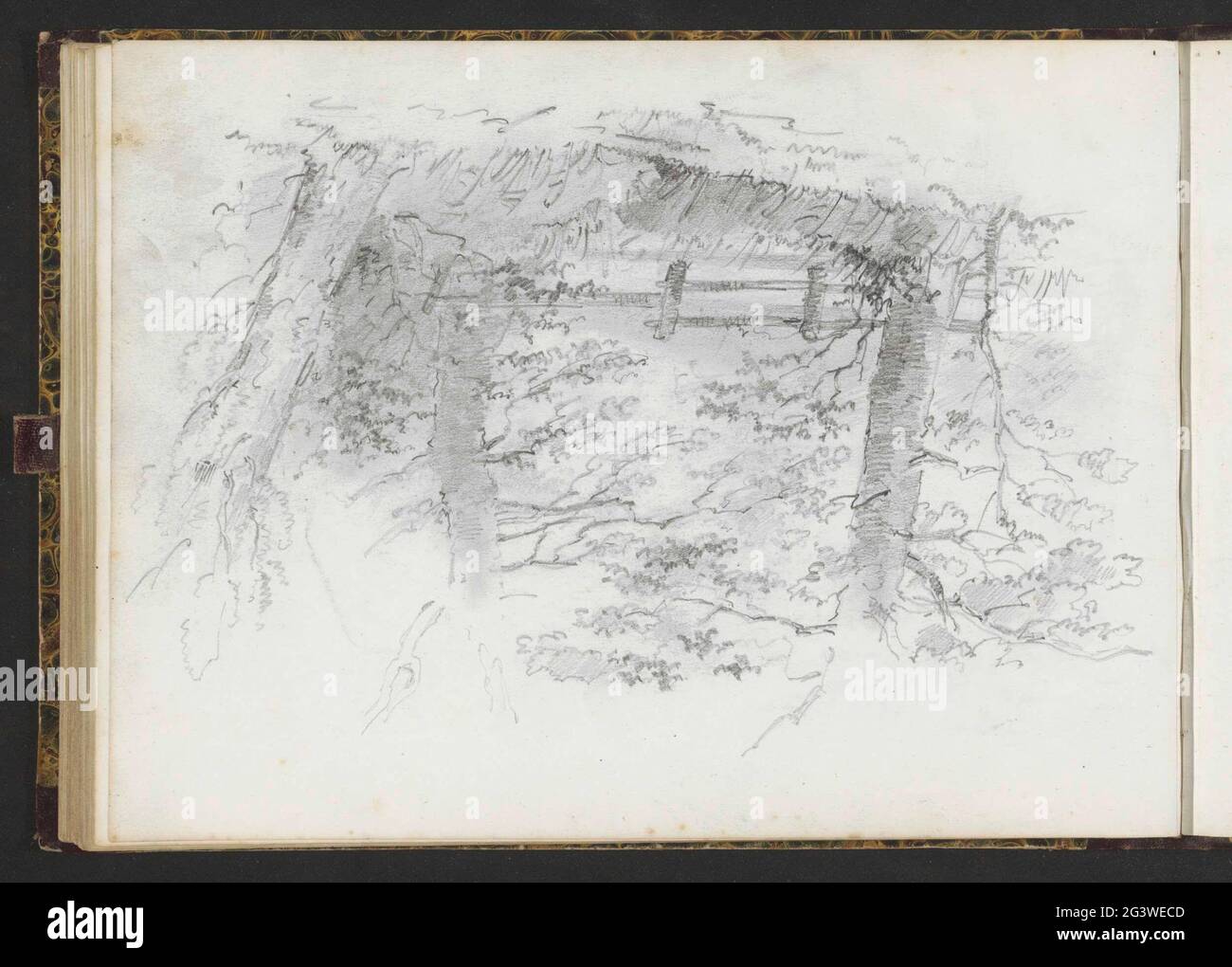 Trees at a fence. Leaf 44 Verso from a sketchbook with 51 sheets Stock ...