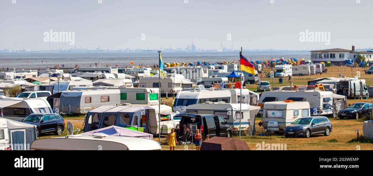 Camping by the Wadden Sea in Germany, Butjadingen, 16.08.2020 Stock ...