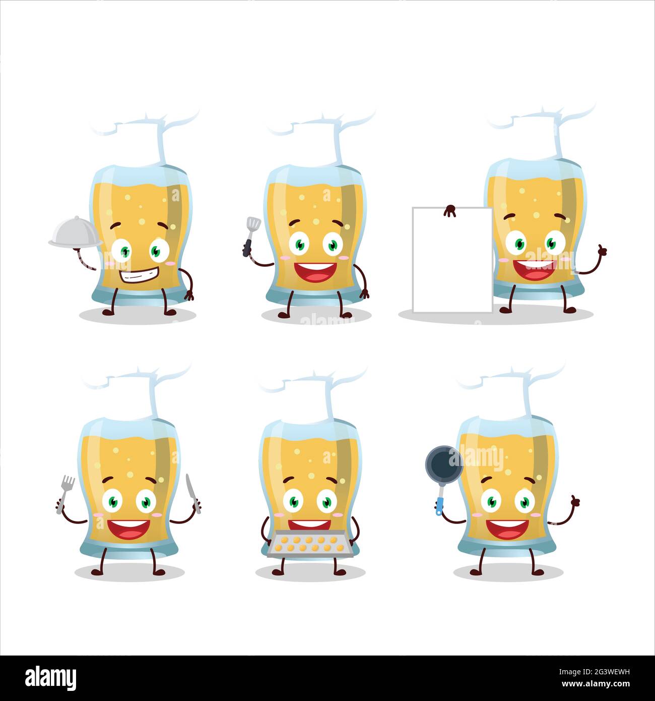 Cartoon character of glass of cider with various chef emoticons. Vector ...
