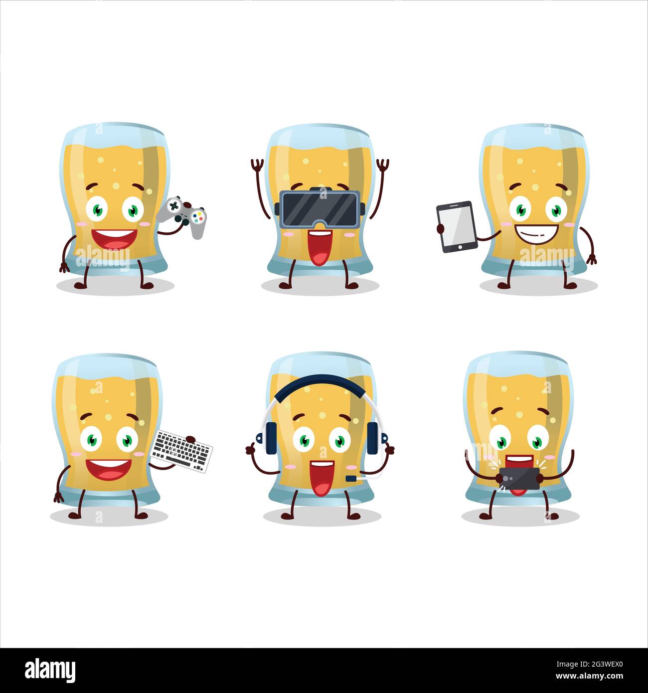 Glass of cider cartoon character are playing games with various cute ...