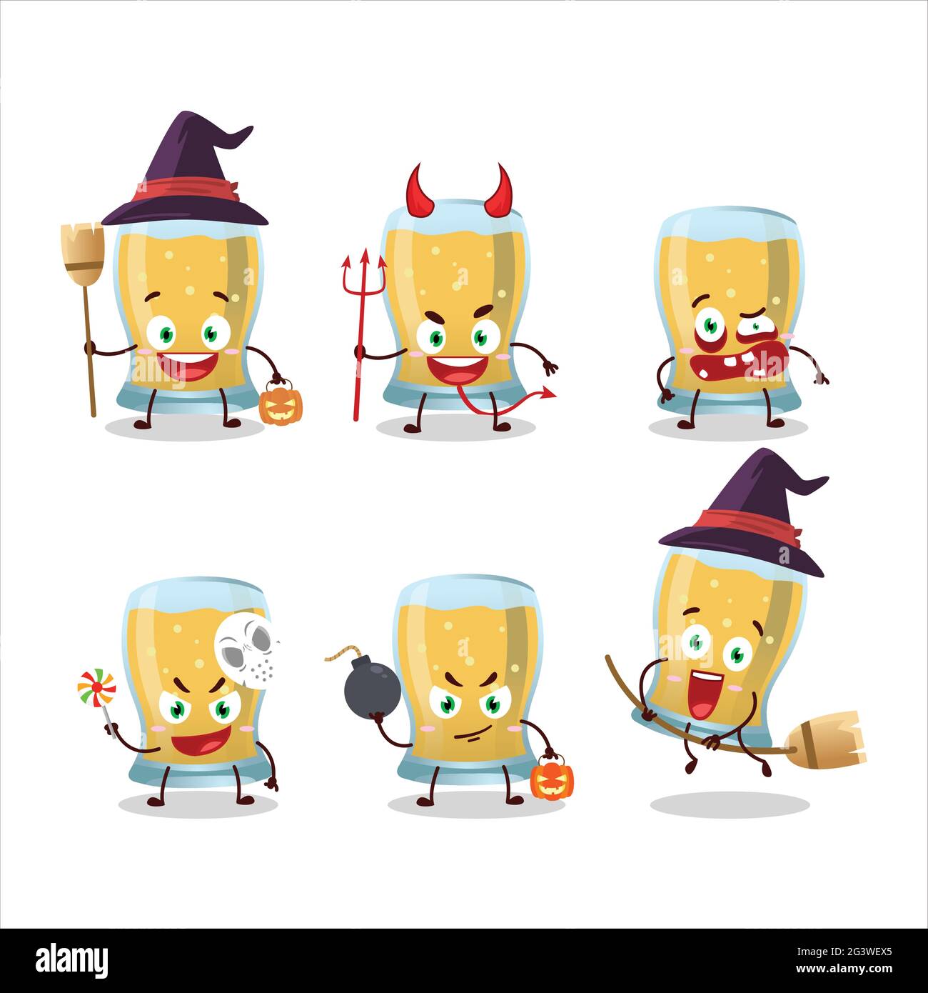 Halloween expression emoticons with cartoon character of glass of cider ...