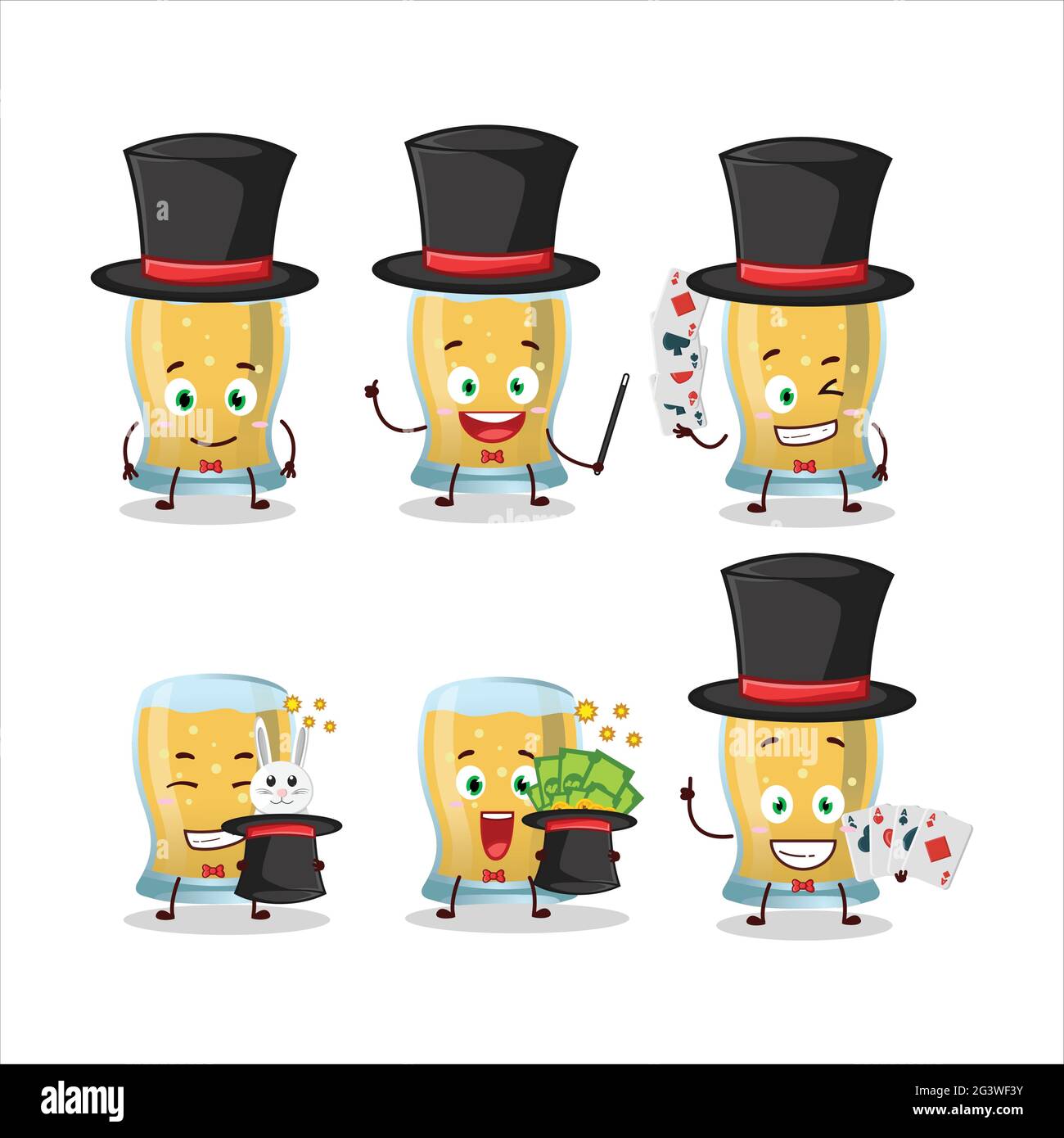 A glass of cider Magician cartoon character perform on a stage. Vector ...