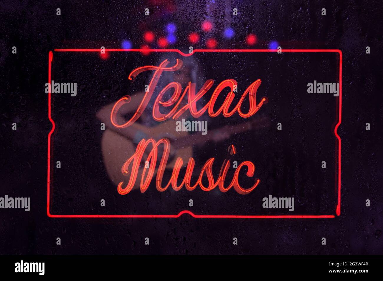 Neon Texas Music Sign in Rainy Window Stock Photo - Alamy