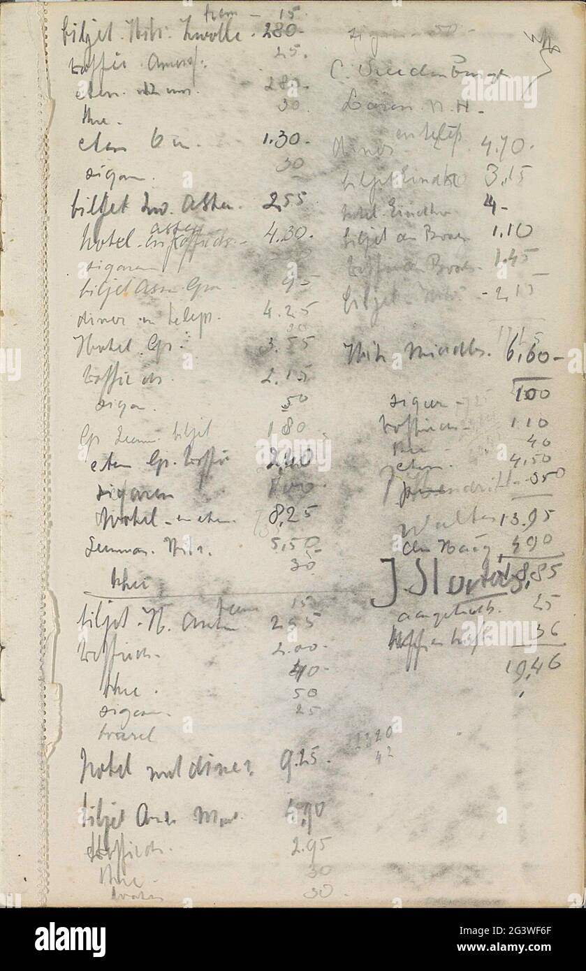 List of expenses and costs. Leaf 1 Recto from a sketchbook with 50 ...