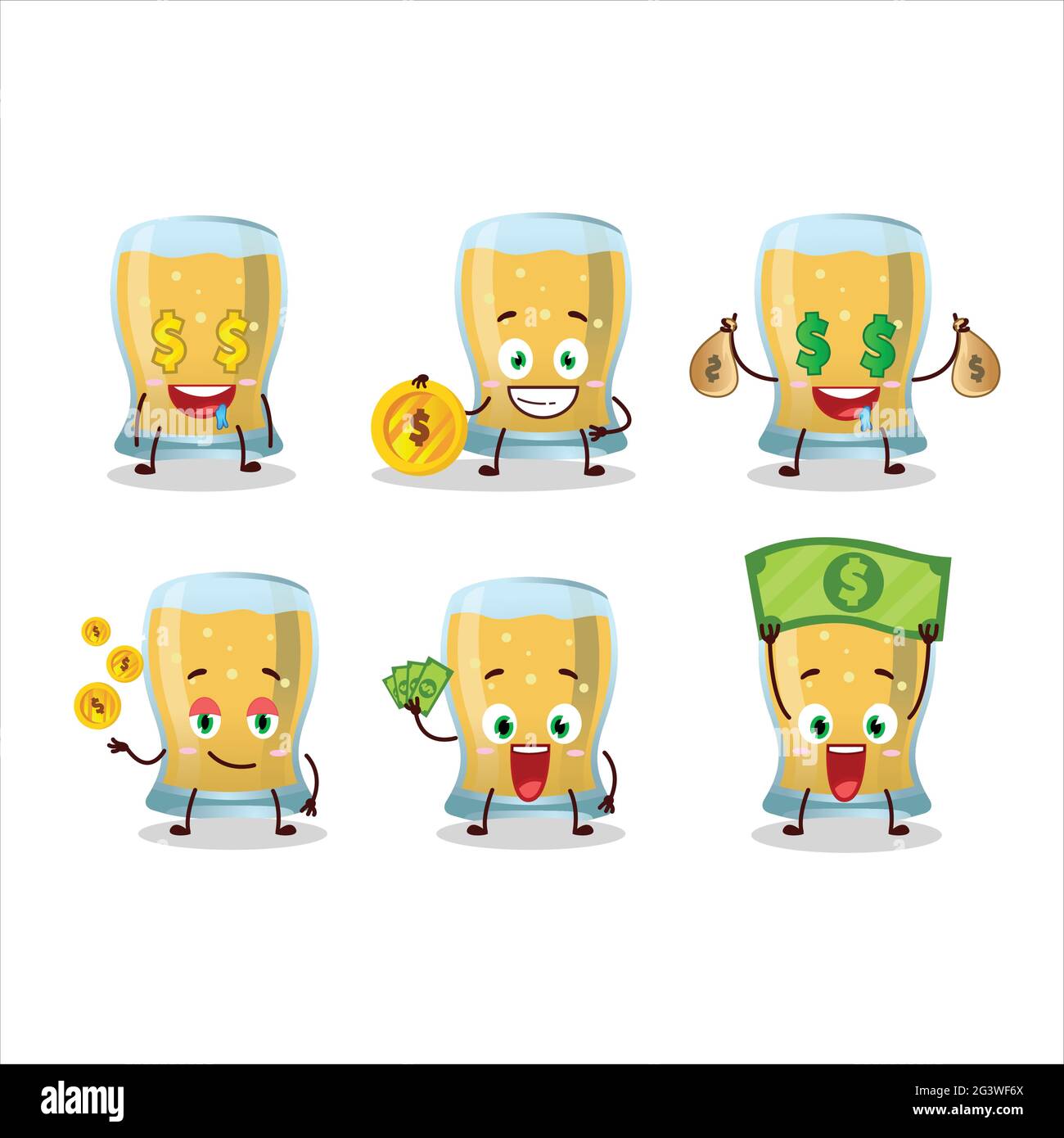 Glass of cider cartoon character with cute emoticon bring money. Vector ...