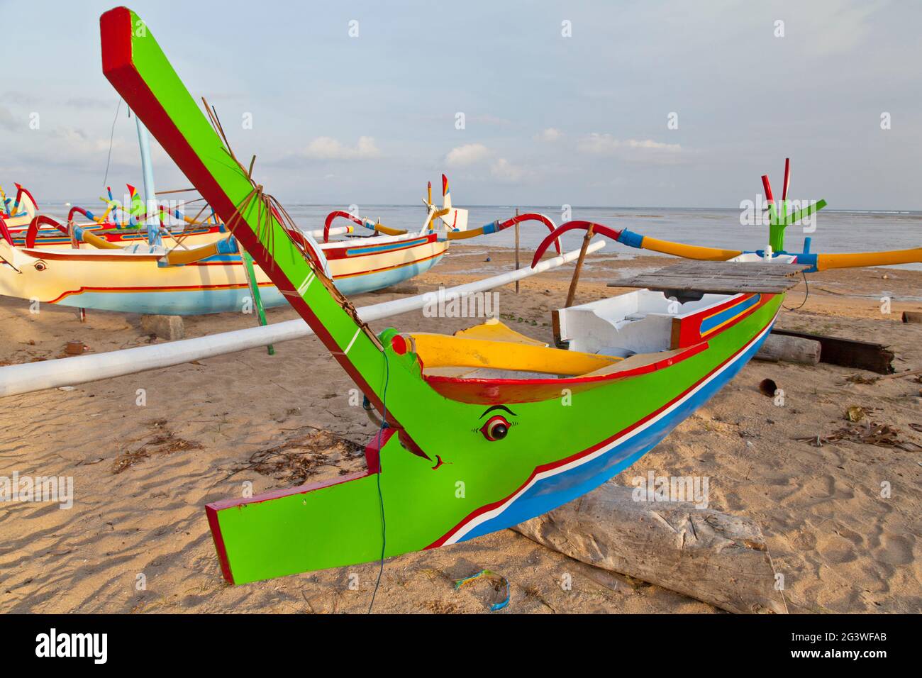 Traditional jukung, fishing boats, featuring Gaja mina (elephant fish ...