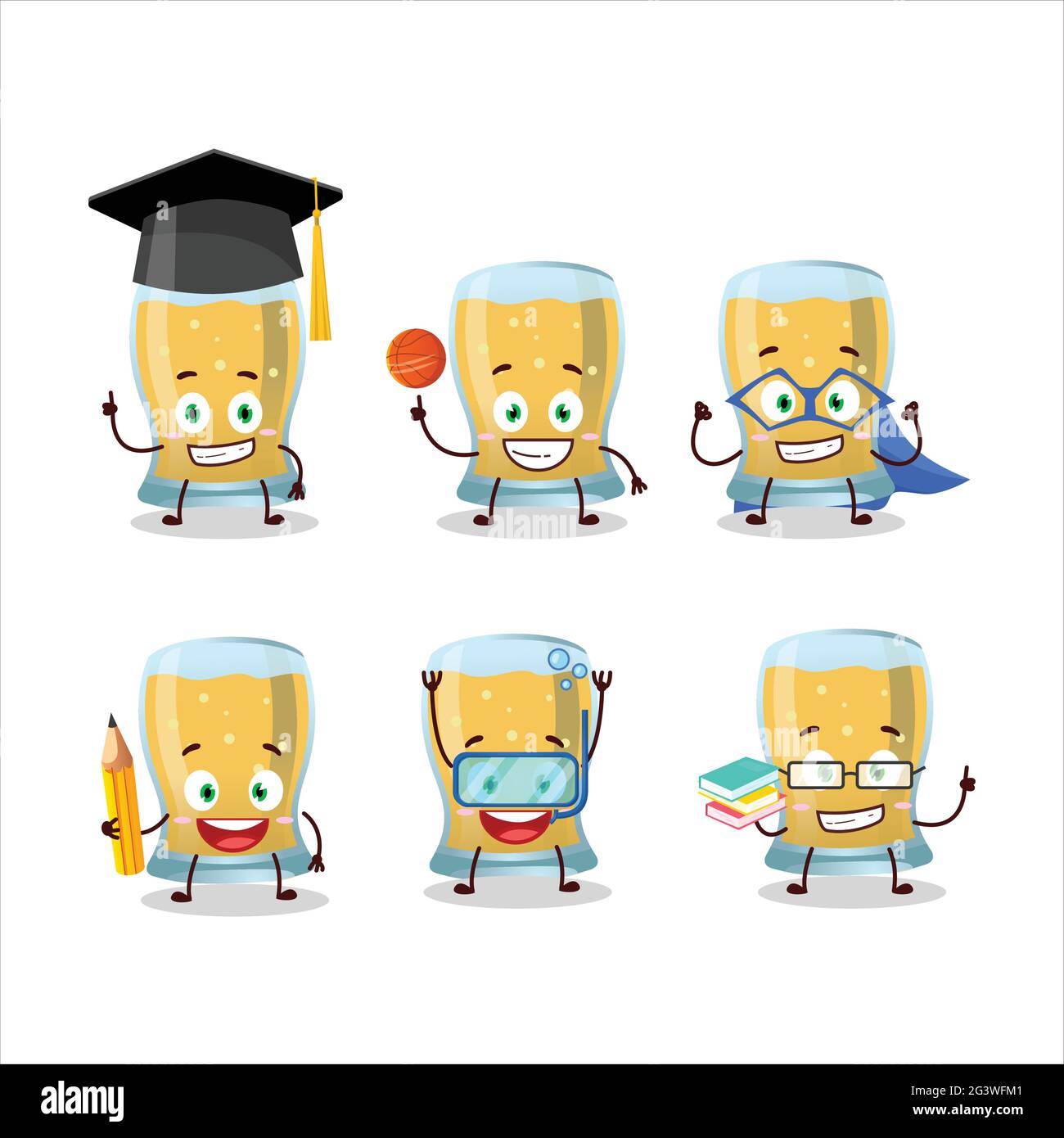 School student of glass of cider cartoon character with various ...