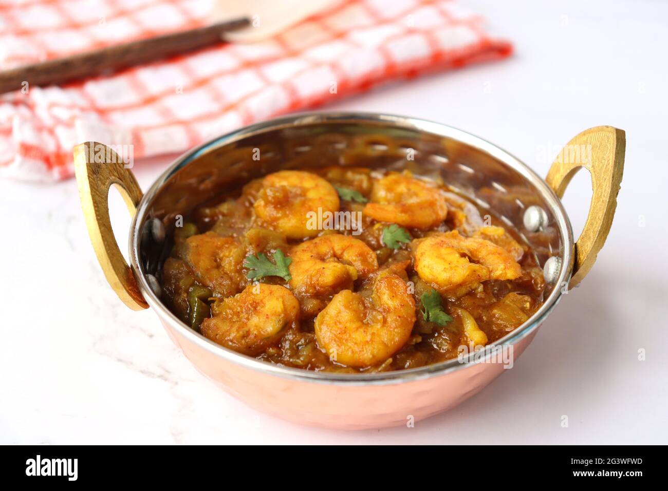 Indian food- Prawns masala or shrimp curry. Also known as Kolambi che ...