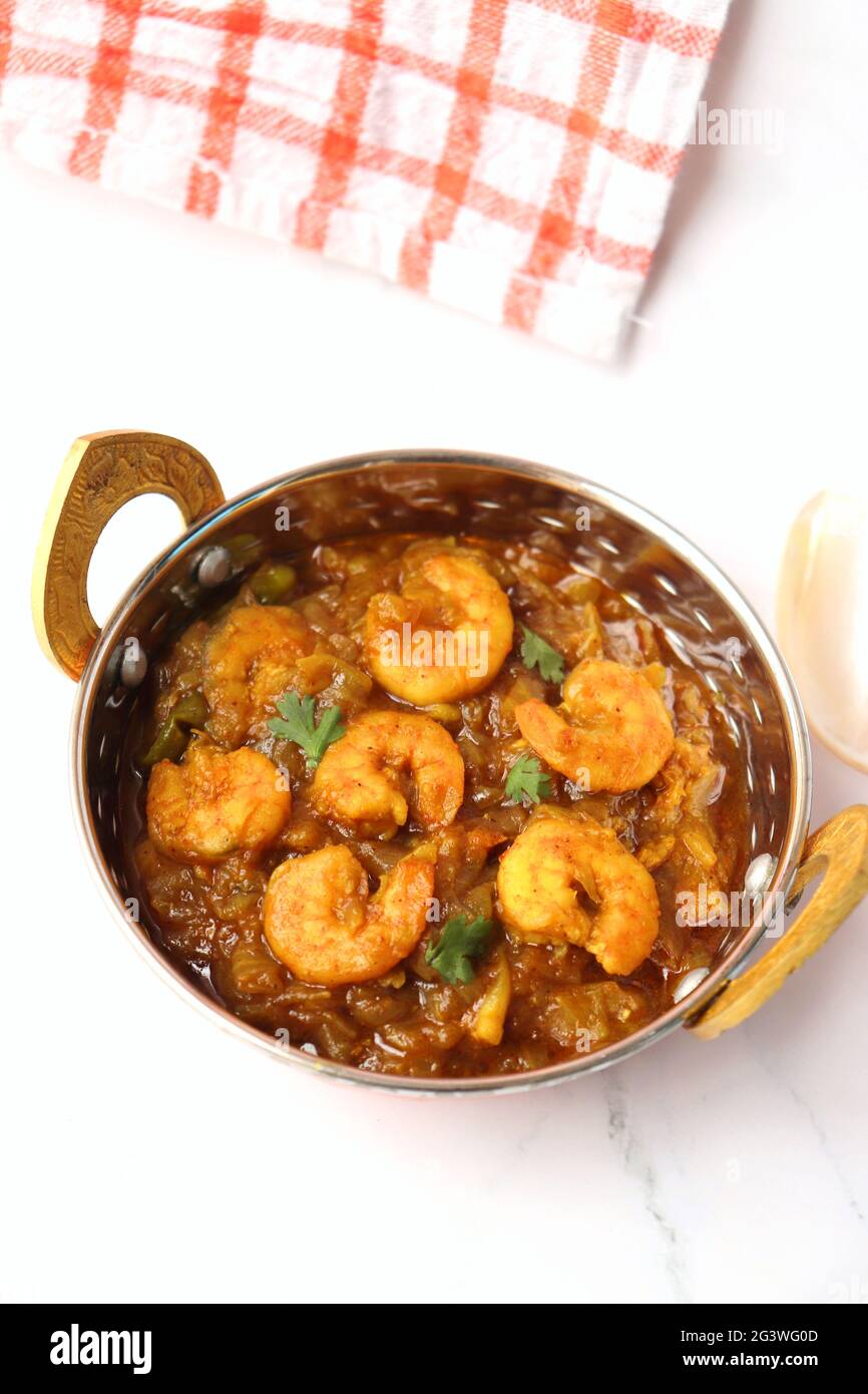 Indian food- Prawns masala or shrimp curry. Also known as Kolambi che ...