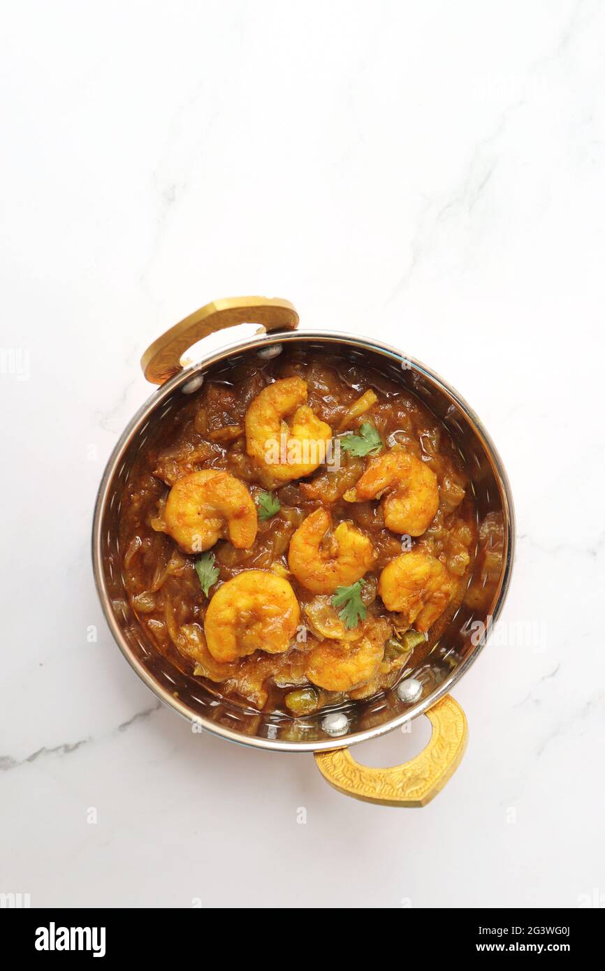 Indian food- Prawns masala or shrimp curry. Also known as Kolambi che ...