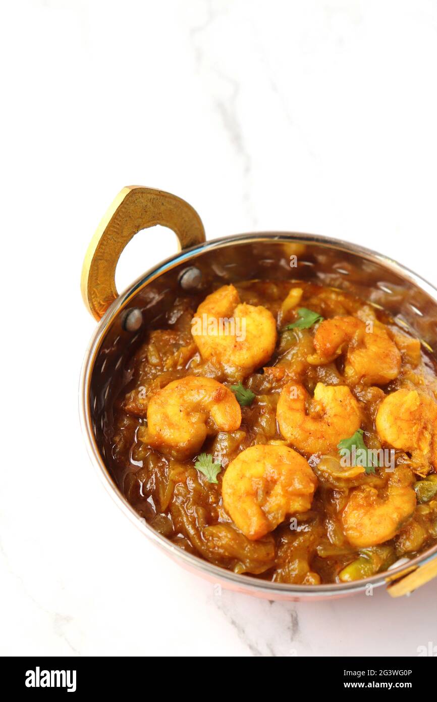 Indian food- Prawns masala or shrimp curry. Also known as Kolambi che ...