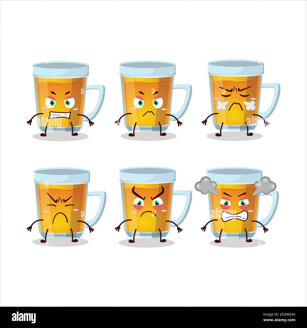 Glass of tea cartoon character with various angry expressions. Vector ...