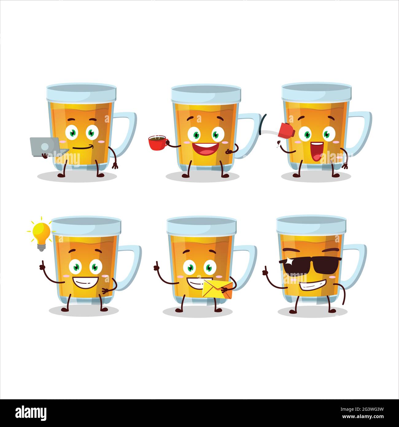 Glass of tea cartoon character with various types of business emoticons ...