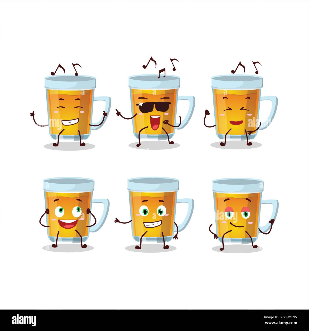 An image of glass of tea dancer cartoon character enjoying the music ...