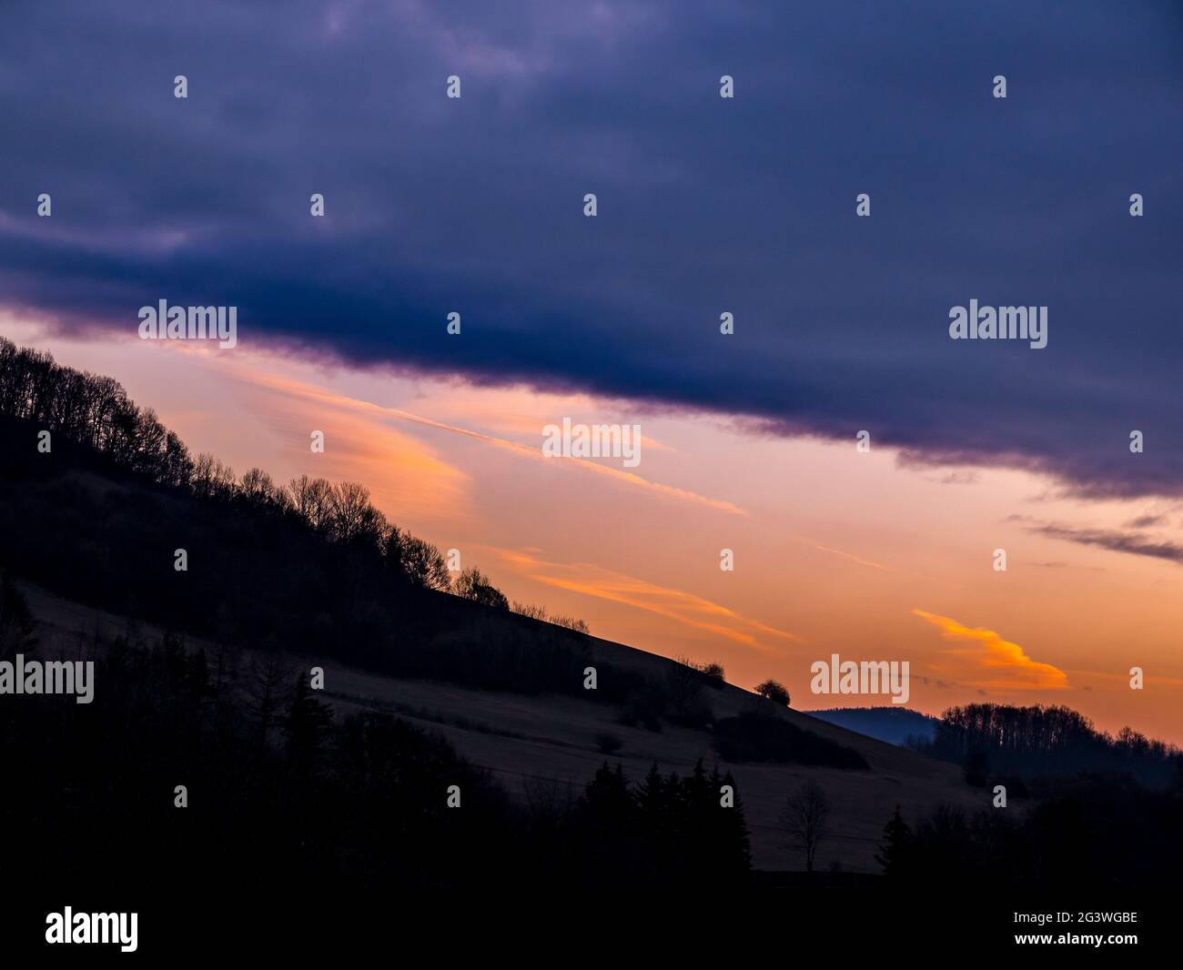 Dark morning landscape before sunrise with a dark cloudy sky Stock ...