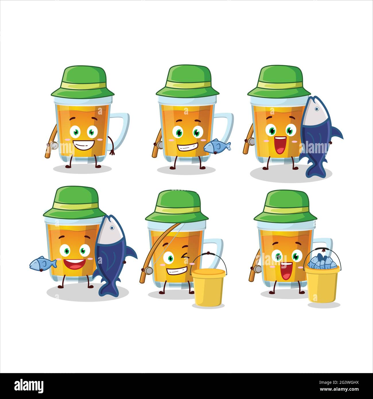 A fisherman glass of tea cartoon picture catch a big fish. Vector ...