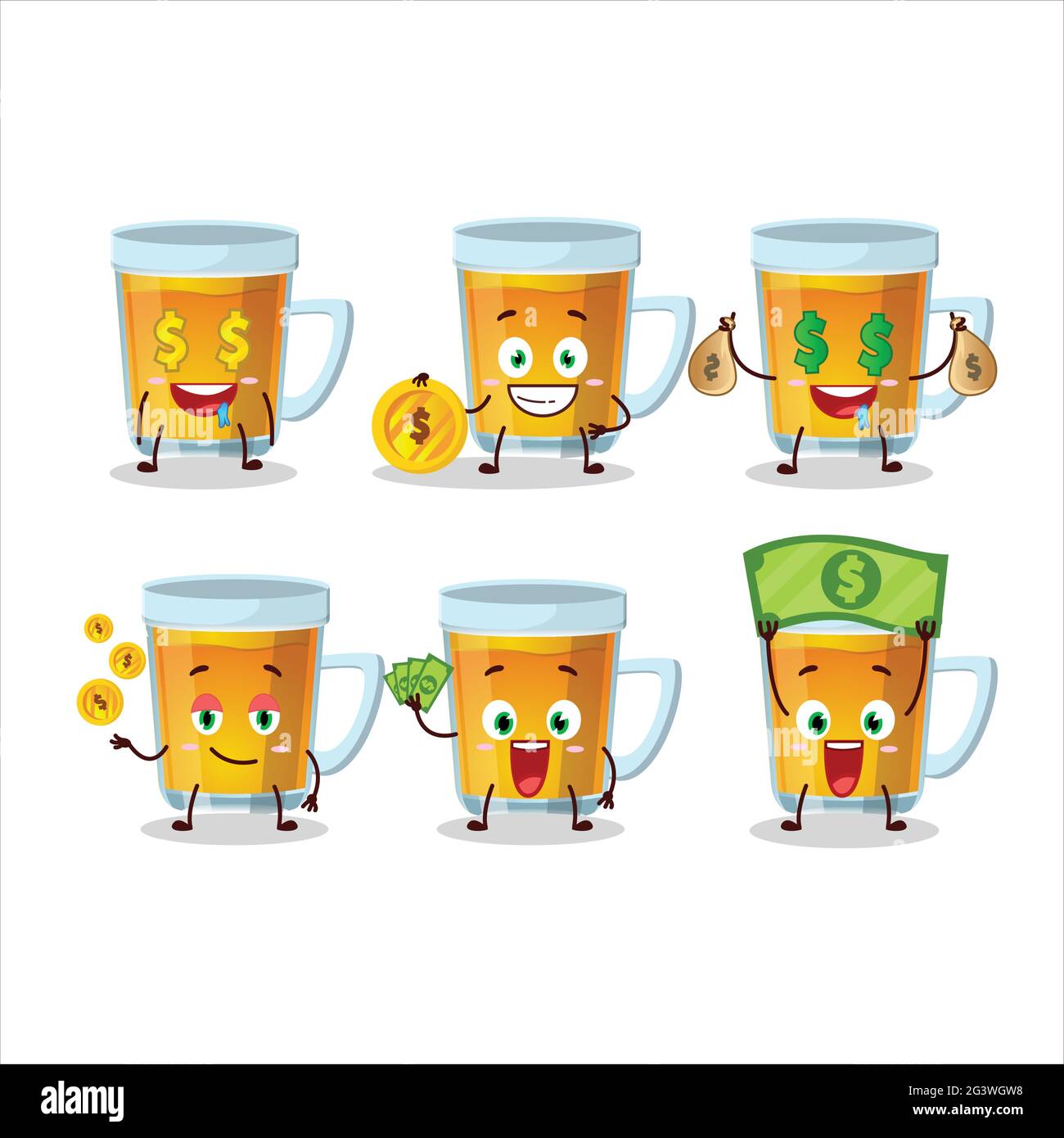 Glass of tea cartoon character with cute emoticon bring money. Vector ...