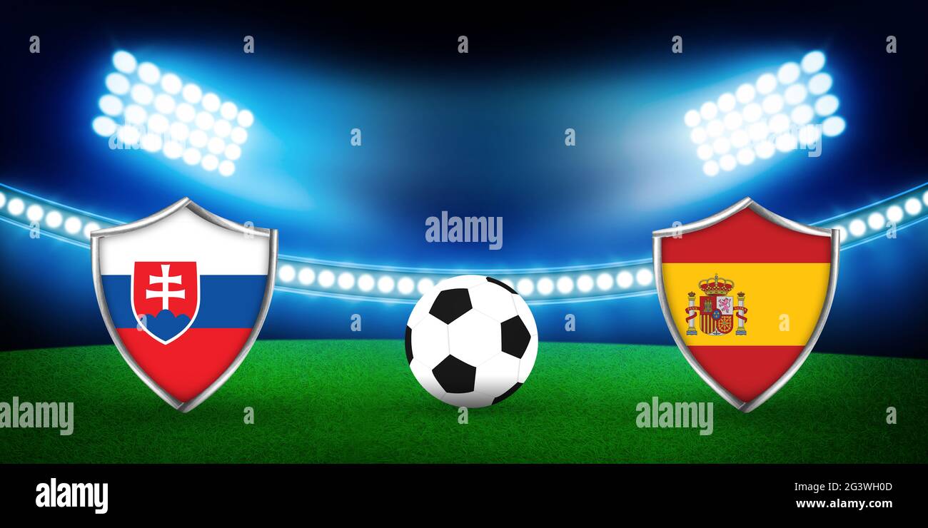 Slovakia Vs Spain Football Match in 3D Rendered Stadium Background with ...