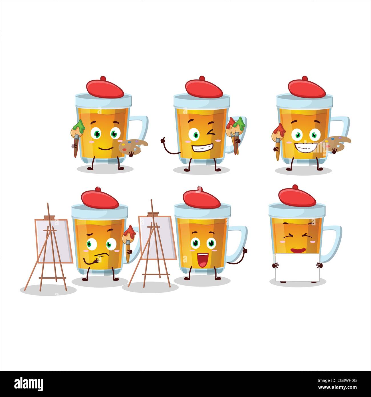 Artistic Artist of glass of tea cartoon character painting with a brush ...