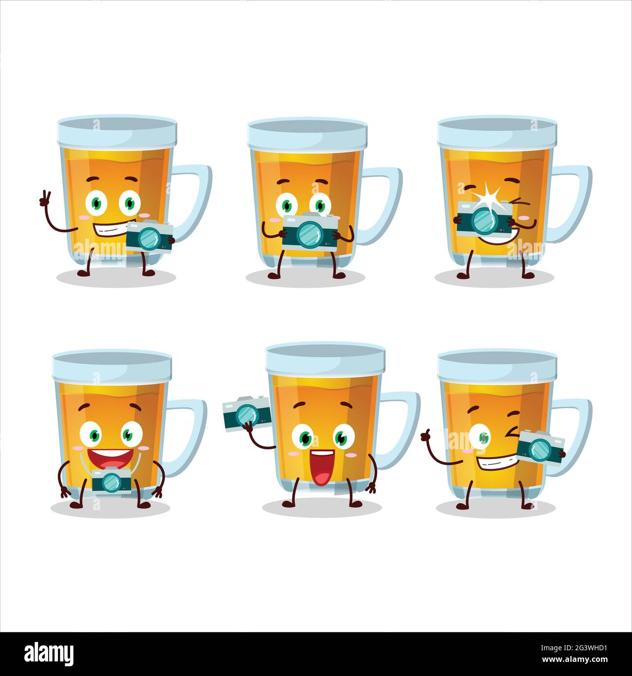Photographer profession emoticon with glass of tea cartoon character ...
