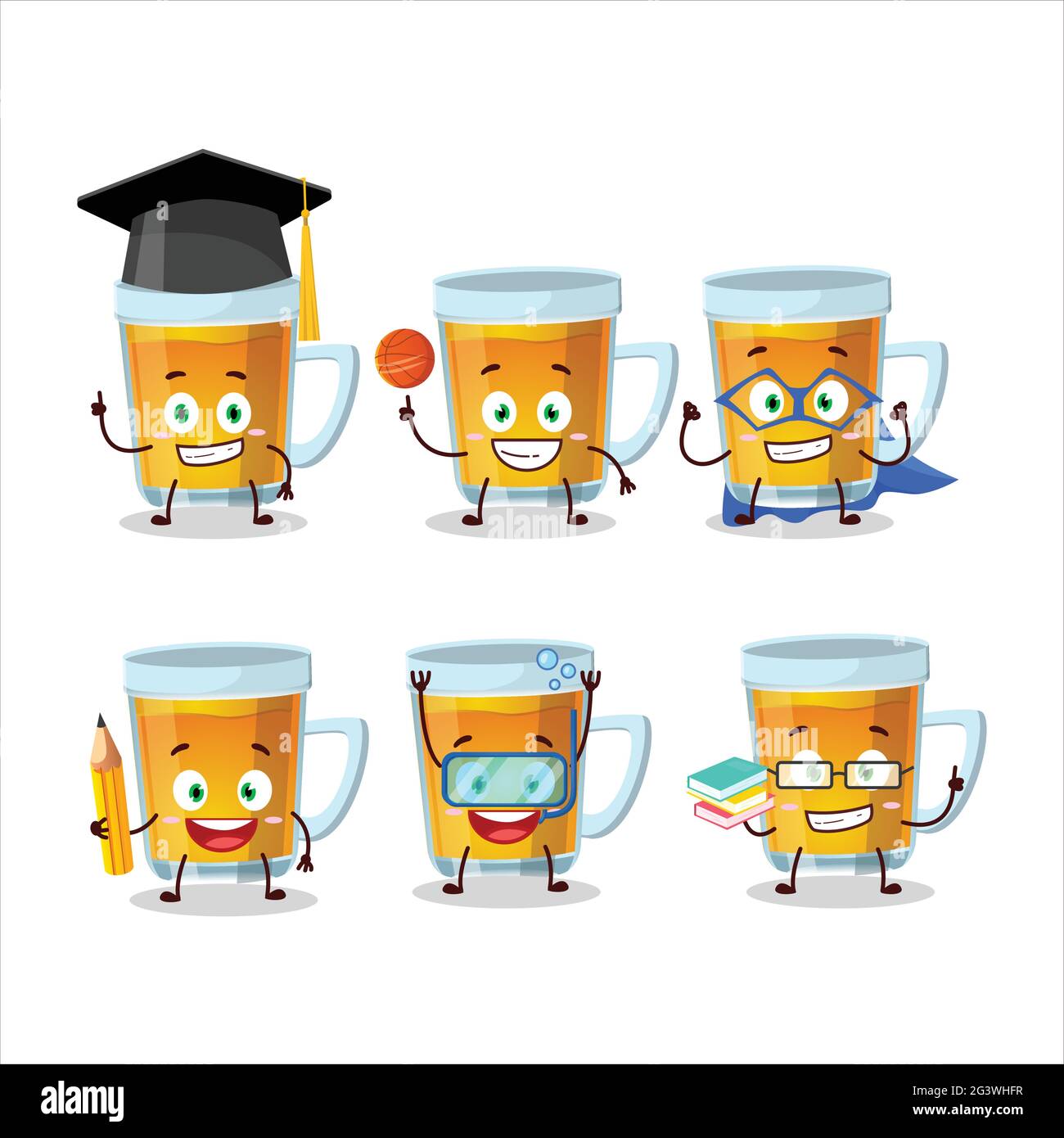 School student of glass of tea cartoon character with various ...