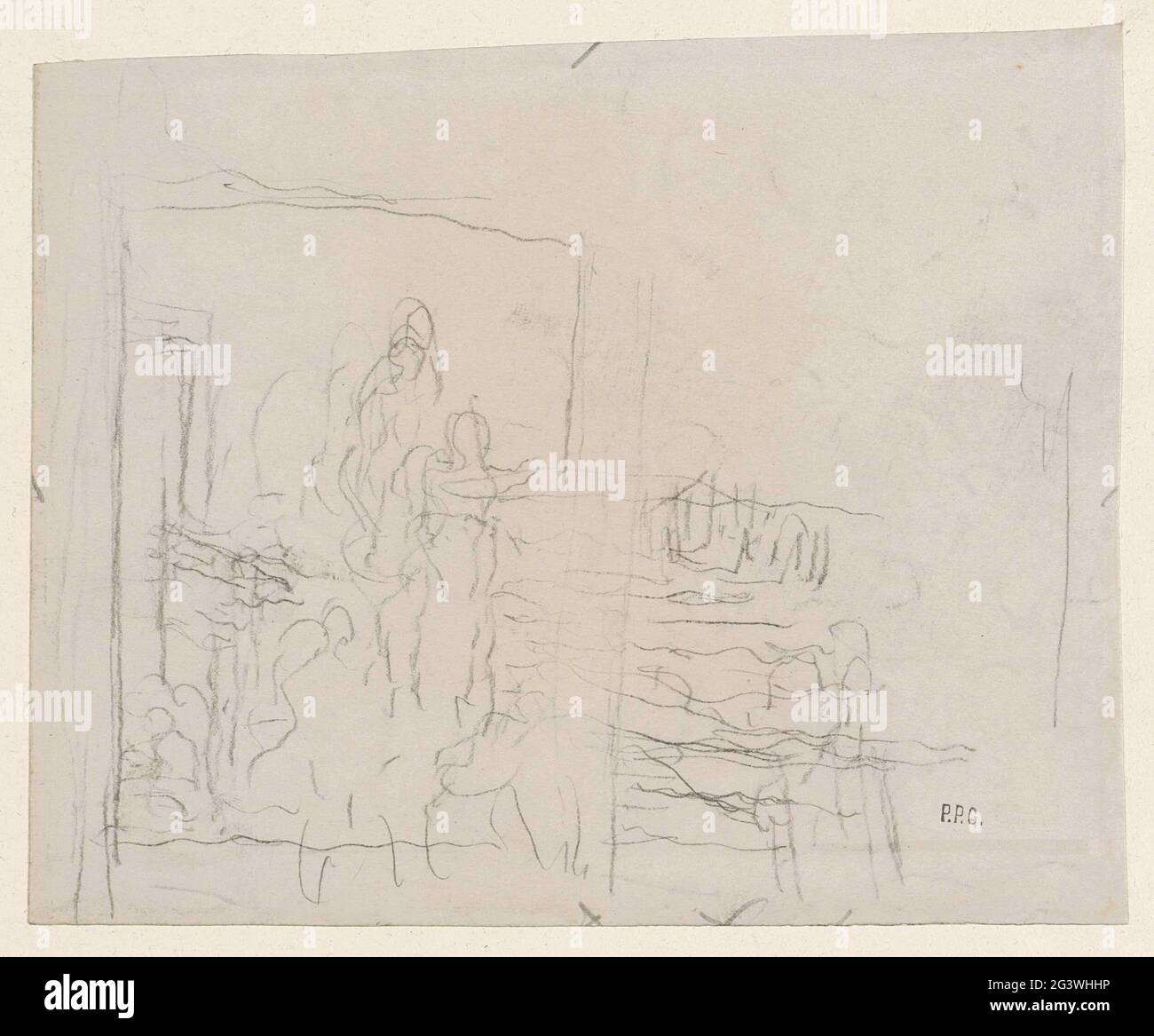 Composition sketch for a figurine rich piece Stock Photo - Alamy