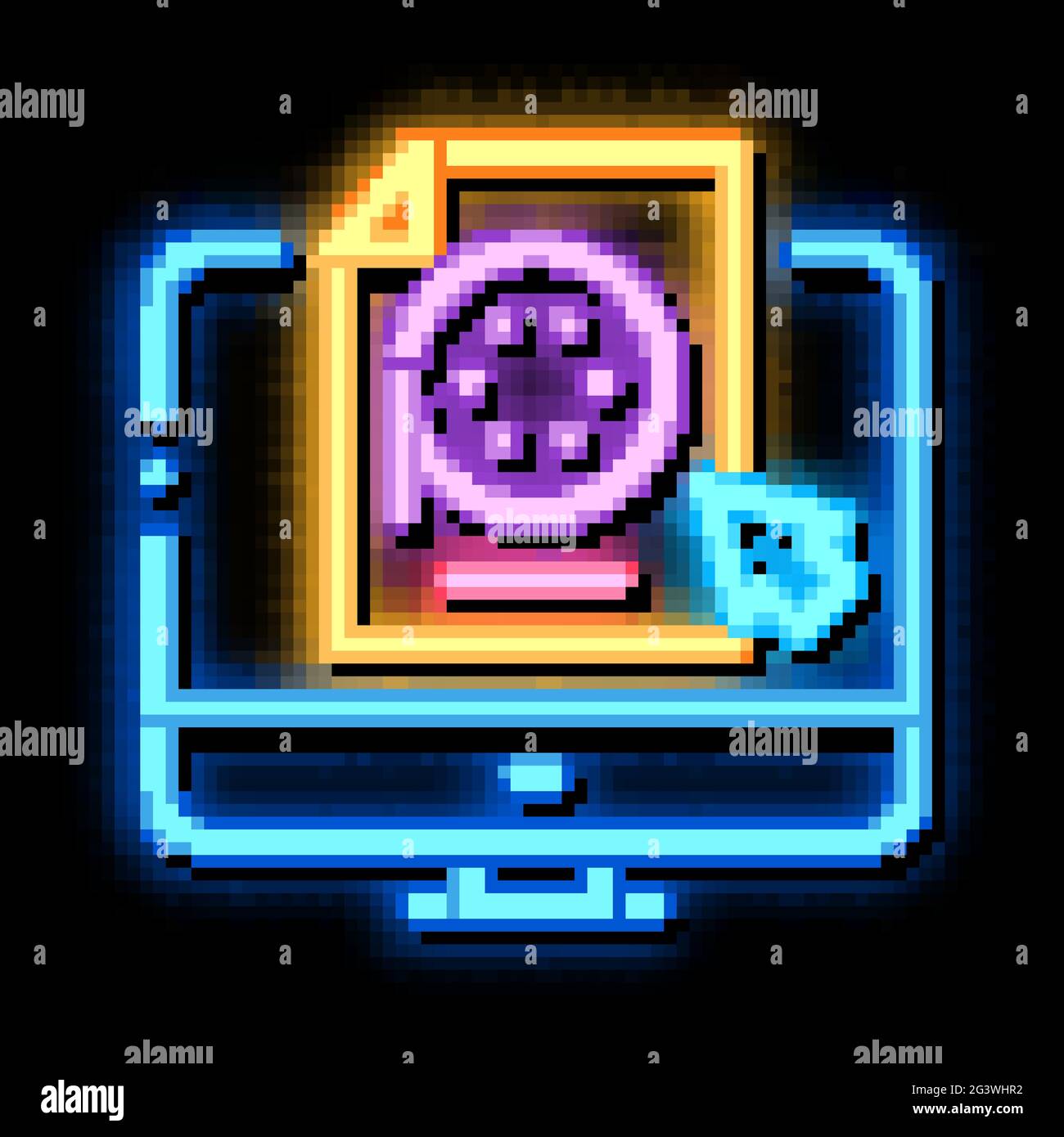 selection of video document on computer neon glow icon illustration ...
