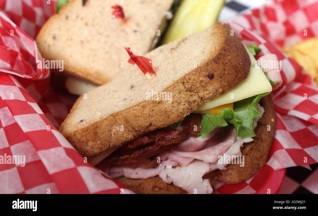 Club Sandwich on Gluten Free Bread in Retro Diner Stock Photo - Alamy