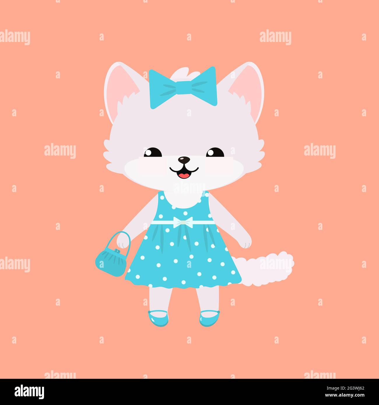 Cute funny character of cat in dress. Vector illustration. Cartoon flat ...