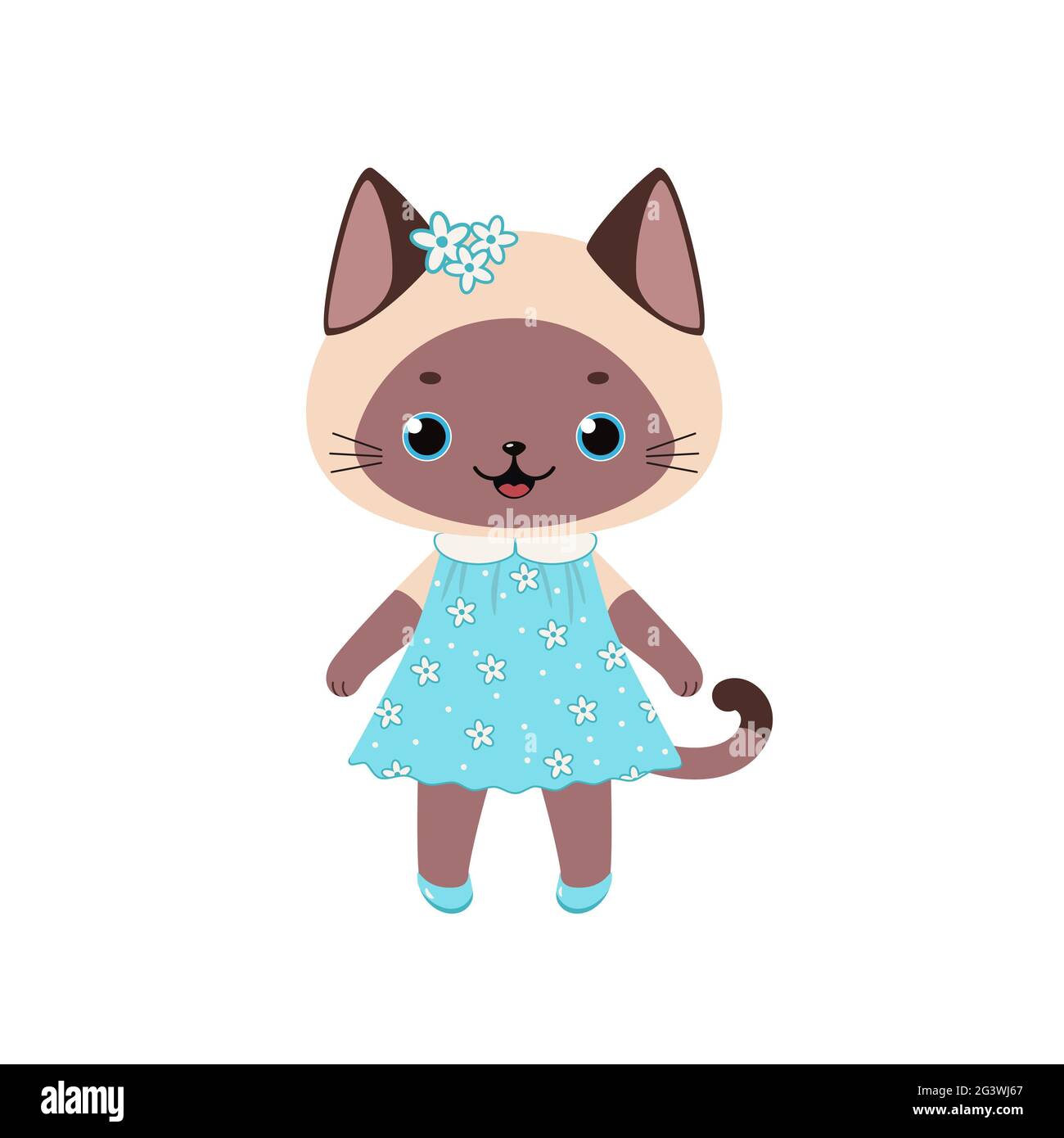 Cute character of cat girl in dress. Vector illustration. Cartoon flat ...