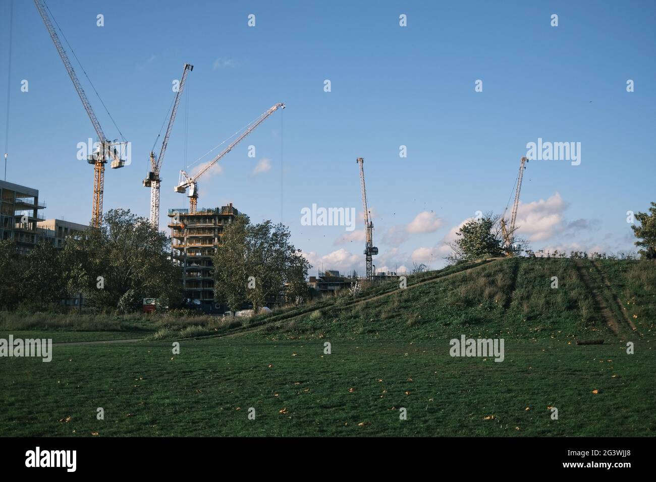 Construction overlapping the park in London Stock Photo - Alamy