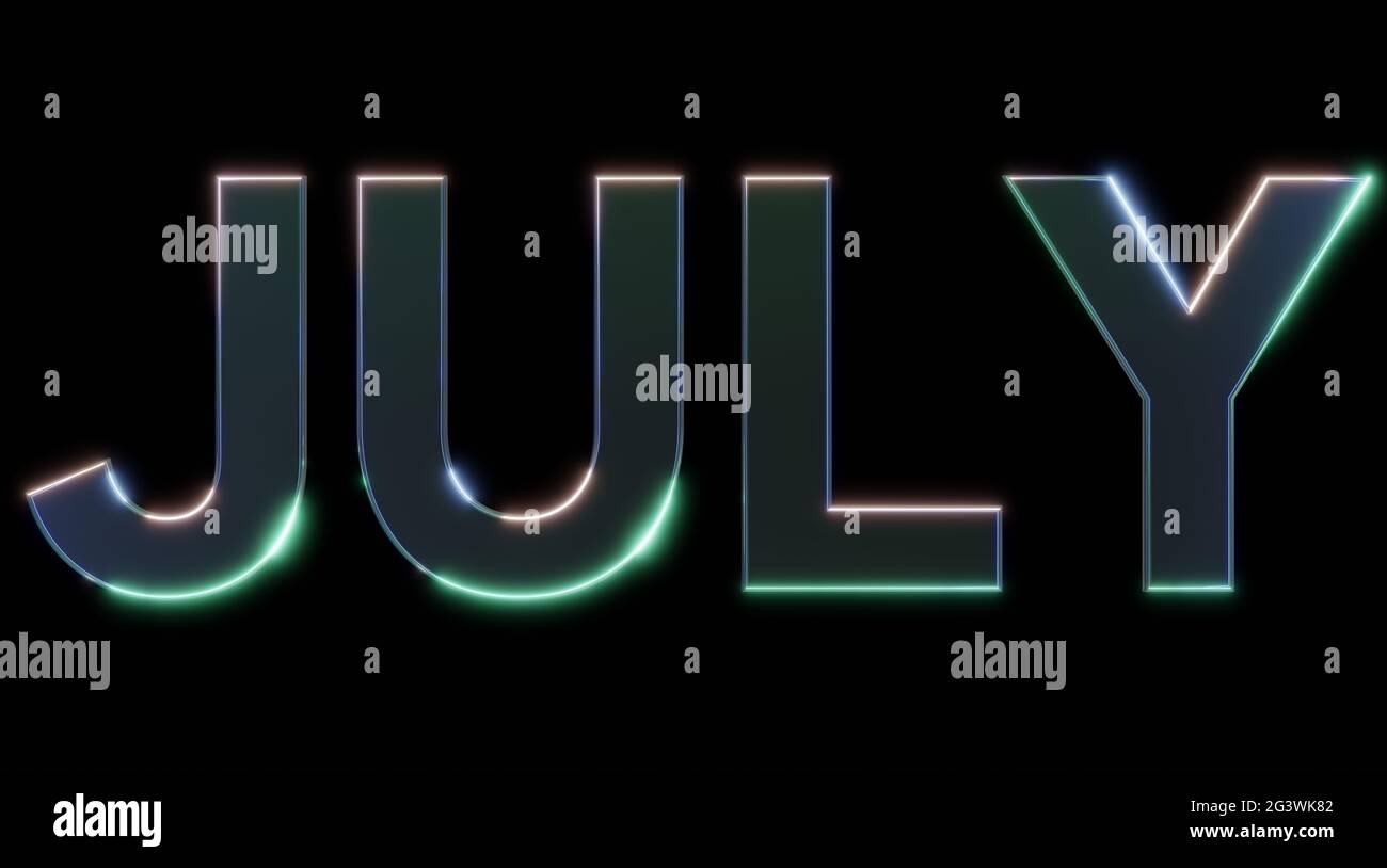 July blue and green with metal and neon effect , sign with light and ...