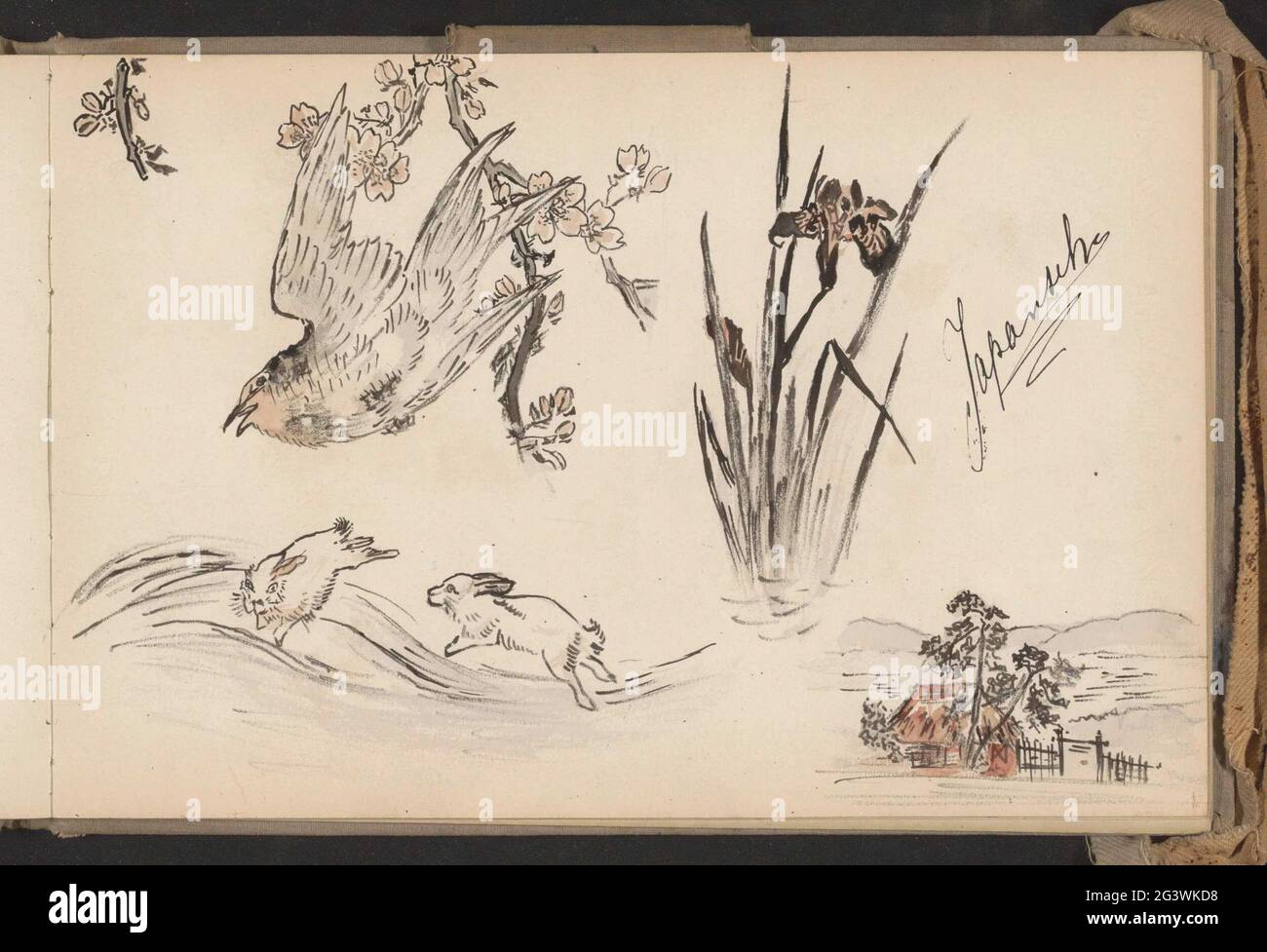 Japanese motifs, among other rabbits, a bird and cane stiers. Leaf 40 ...