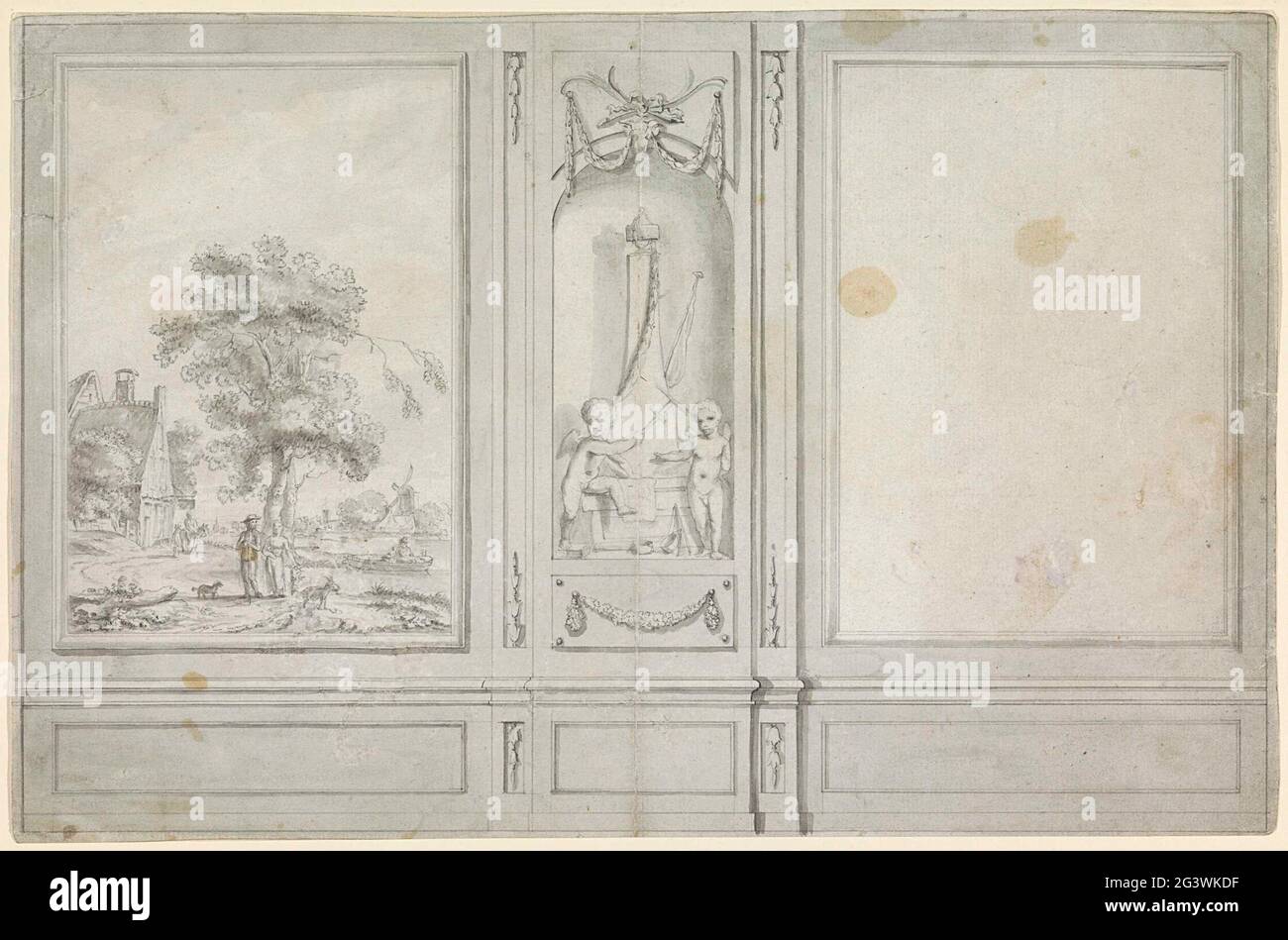 Panels and niche with putti. In the middle a semicircular niche with an ...