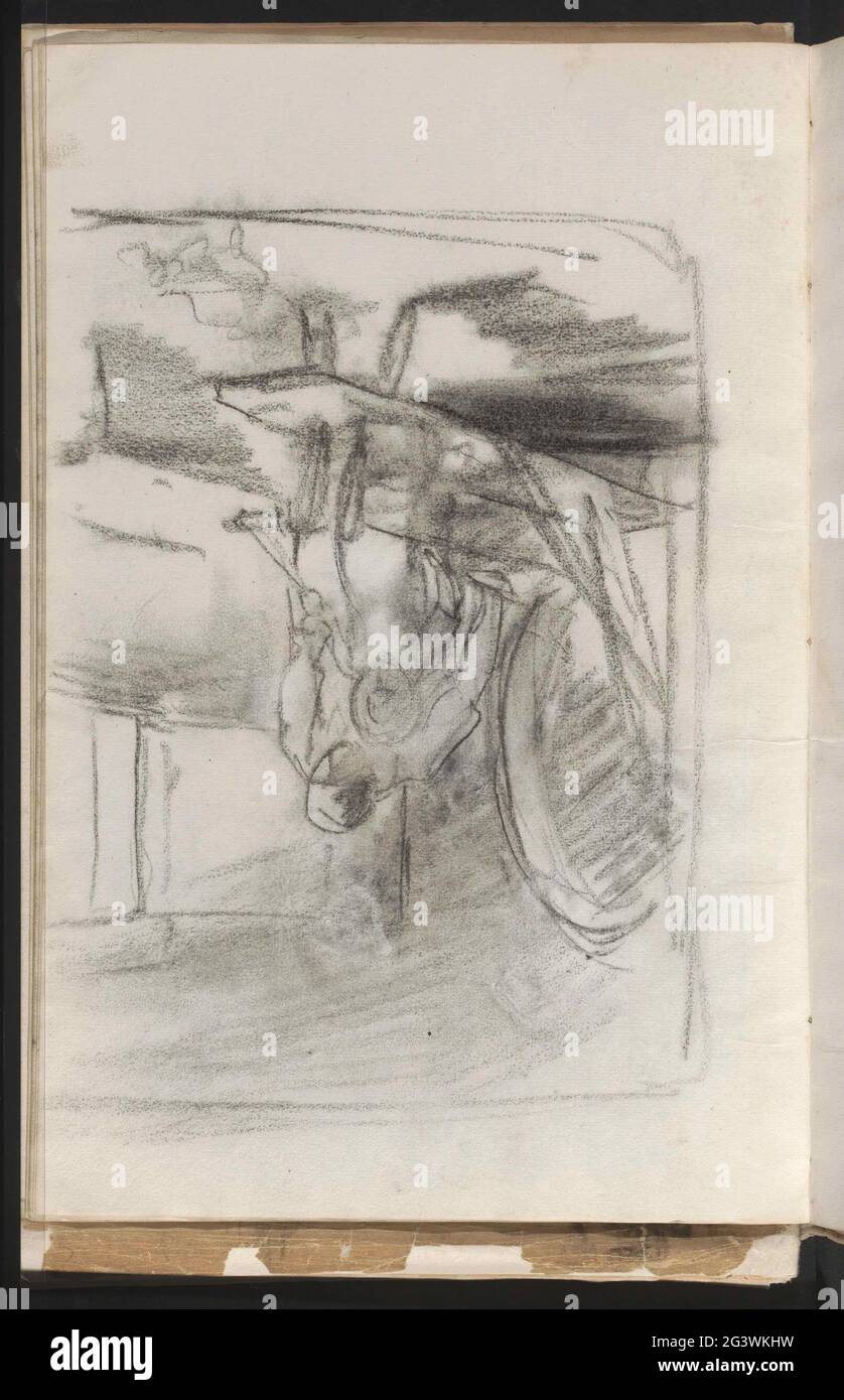 Woman and child spinning yarn on a spinning wheel. Leaf 36 Verso from a ...