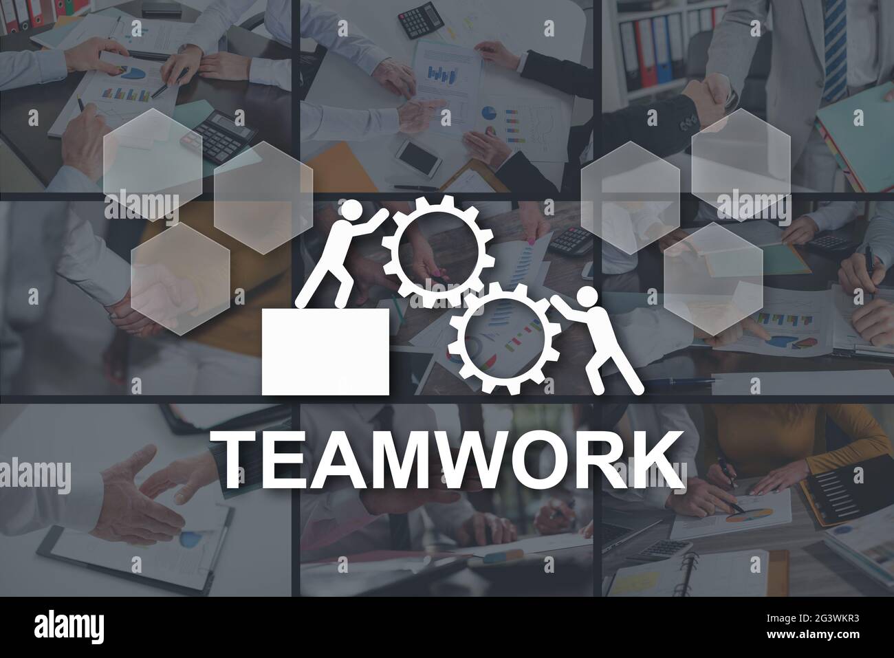 Teamwork concept illustrated by pictures on background Stock Photo - Alamy